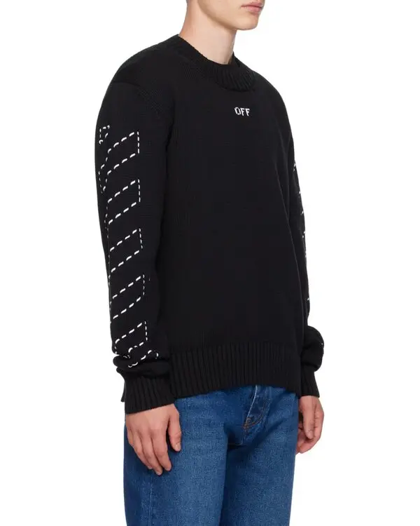 Off-White Embroidered Arrows Motif Crewneck Knitted Jumper - Black