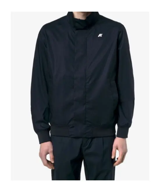 K-WAY Stand-collar Zip Jacket With Ribbed Cuffs And Hem - Blue