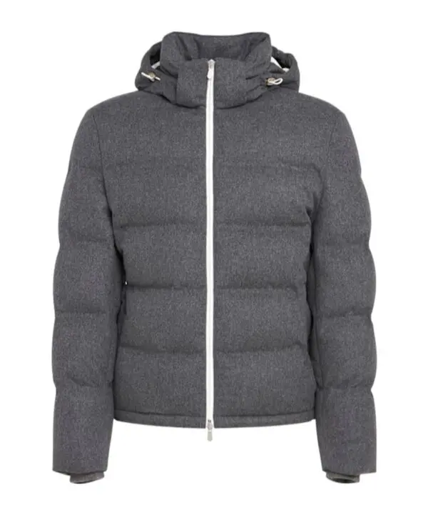 Brunello Cucinelli Wool Cashmere Down Jacket With Drawstring Hood - Black