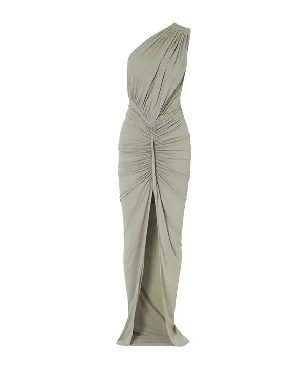 Rick Owens One-shoulder Gathered Stretch-jersey Gown - Gray