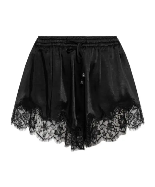 SELF-PORTRAIT Lace-trimmed Elasticated Drawstring Shorts