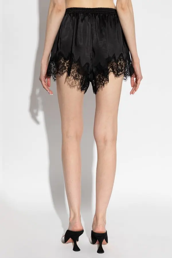 SELF-PORTRAIT Lace-trimmed Elasticated Drawstring Shorts