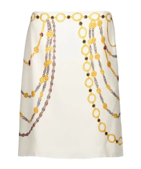 Versace Chain-printed Twill Pencil Skirt - White/print