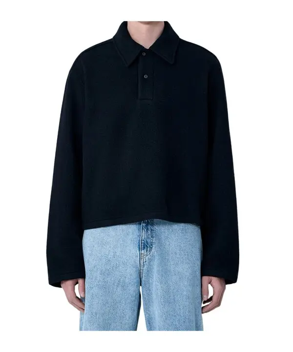 RIER Button Detailed Long-sleeved Polo Shirt - Black