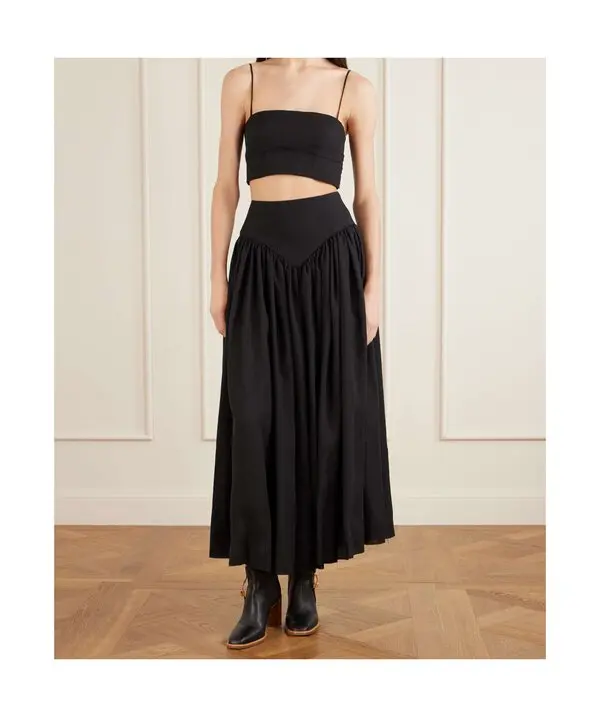 Gabriela Hearst Juniper Patchwork Midi Skirt - Black