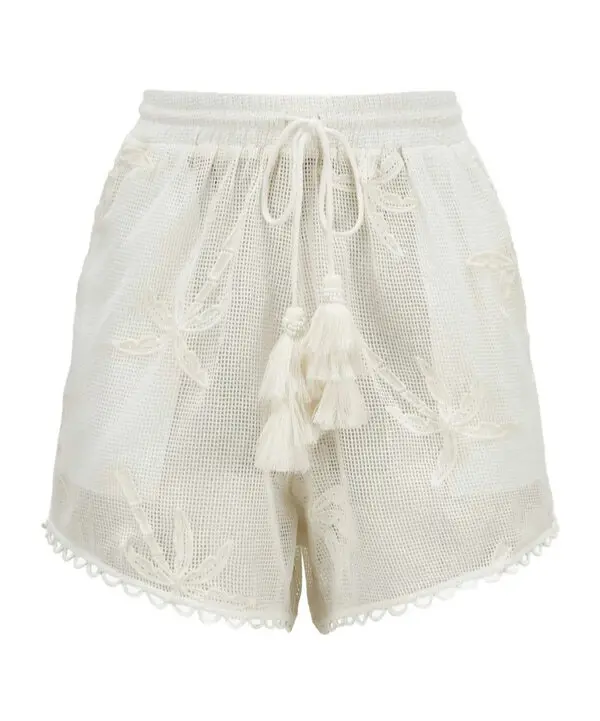 Farm Rio Palm Trees Tassel Mini Shorts - White