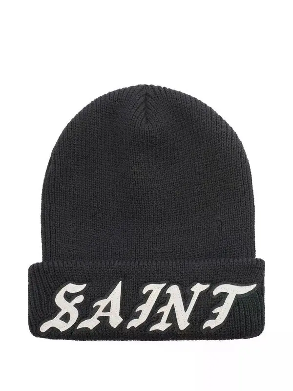 SAINT MXXXXXX Ribbed-knit Beanie Hat With Logo Patch - Black