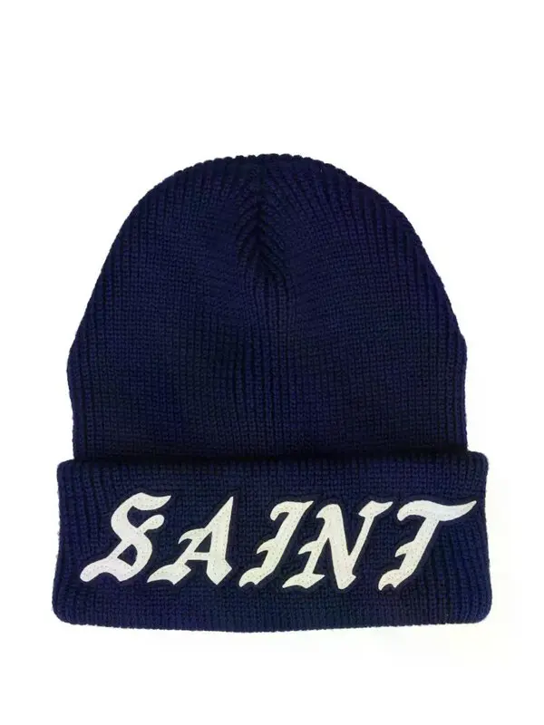 SAINT MXXXXXX Ribbed Beanie With Logo Patch - Blue