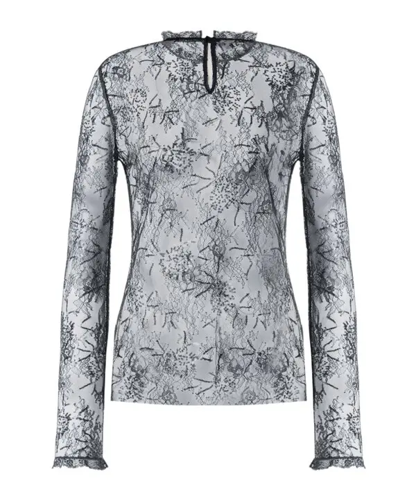 Alberta Ferretti Embroidered Lace Long Sleeve Shirt