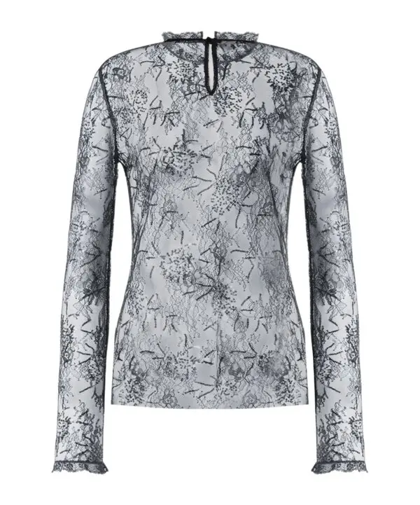 Alberta Ferretti Embroidered Lace Long Sleeve Shirt - Gray