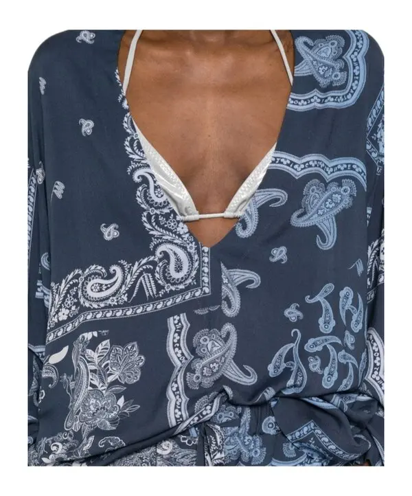 Attico Paisley Print V-neck Blouse With Long Sleeves