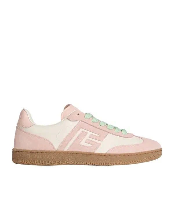 Balmain Swan Low Top Sneakers In Smooth Leather And Suede - Nude