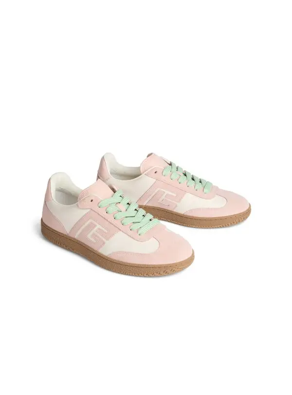 Balmain Swan Low Top Sneakers In Smooth Leather And Suede - Nude