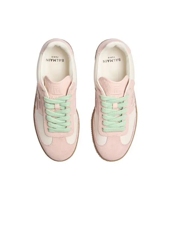 Balmain Swan Low Top Sneakers In Smooth Leather And Suede - Nude
