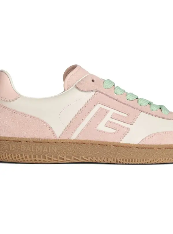 Balmain Swan Low Top Sneakers In Smooth Leather And Suede - Nude