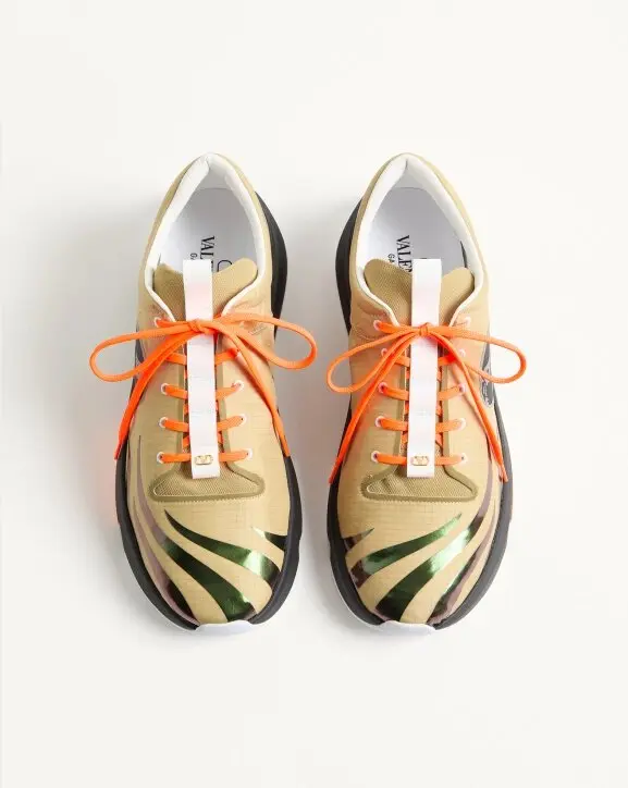 Valentino Garavani Panther Blaze Low-top Sneakers In Ripstop Fabric - Beige/black
