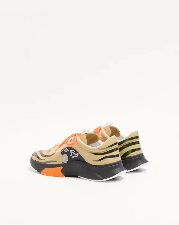 Valentino Garavani Panther Blaze Low-top Sneakers In Ripstop Fabric - Beige/black