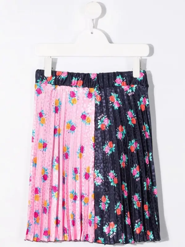 MSGM Floral Print Pleated Midi Skirt