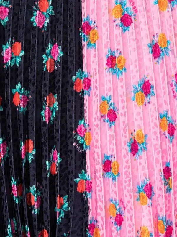 MSGM Floral Print Pleated Midi Skirt