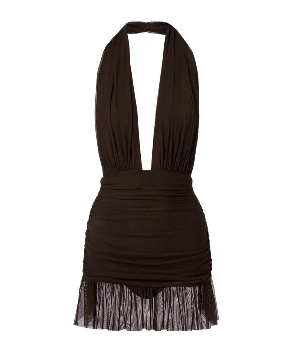 Norma Kamali Halterneck Ruched Mini Dress
