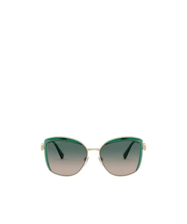 BVLGARI Rose Gold Frame Emblem Sunglasses - Green