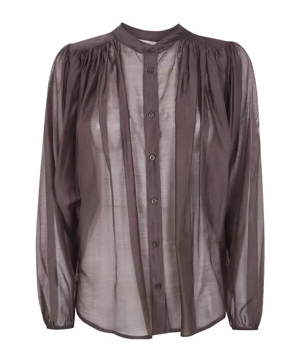 TWINSET Sheer Pleated Puff Sleeve Shirt - Gray