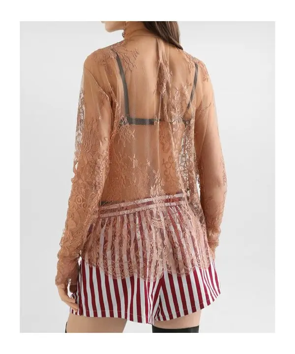 Dolce & Gabbana Chantilly Lace High Neck Blouse - Beige