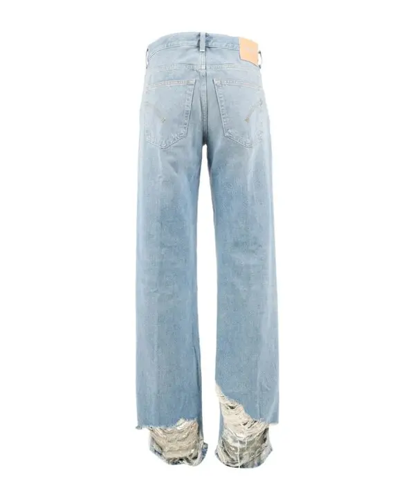DONDUP Straight Leg Distressed Jeans With Frayed Hem - Light Blue