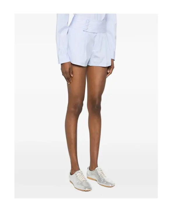 FRAME Striped Button Detail High-waisted Shorts
