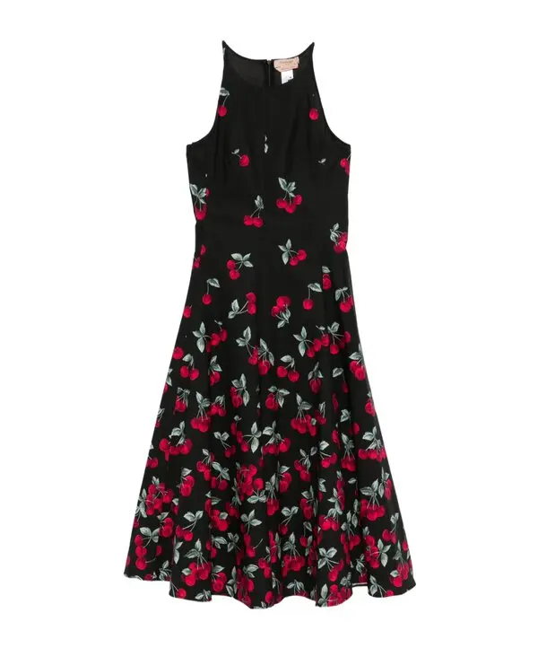 TWINSET Cherry Print Midi Dress - Black