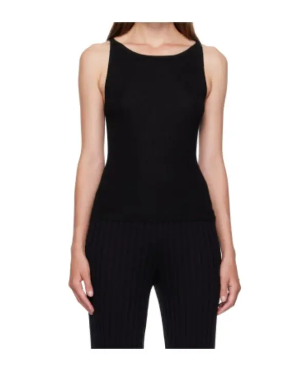 LISA YANG Sleeveless Ribbed Boatneck Top - Black