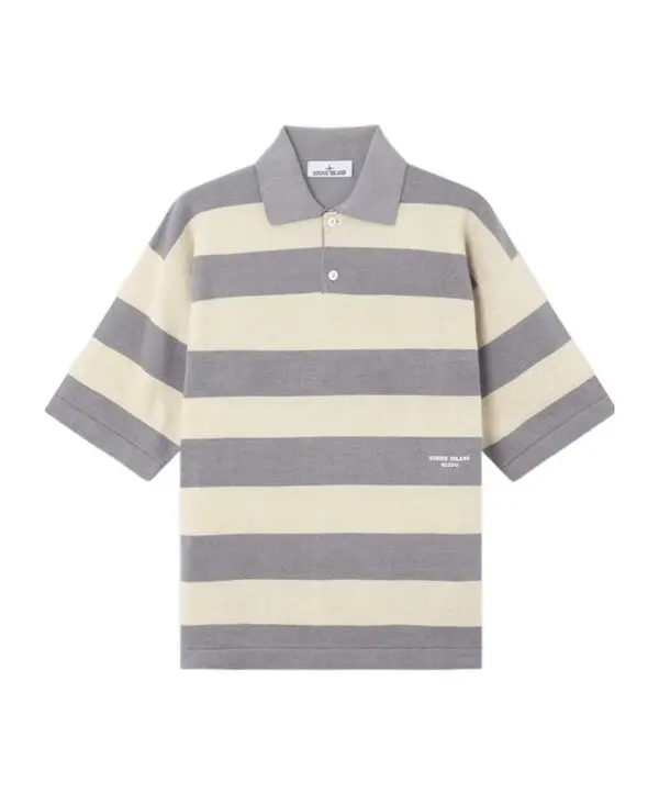 Stone Island Striped Knitted Polo Shirt