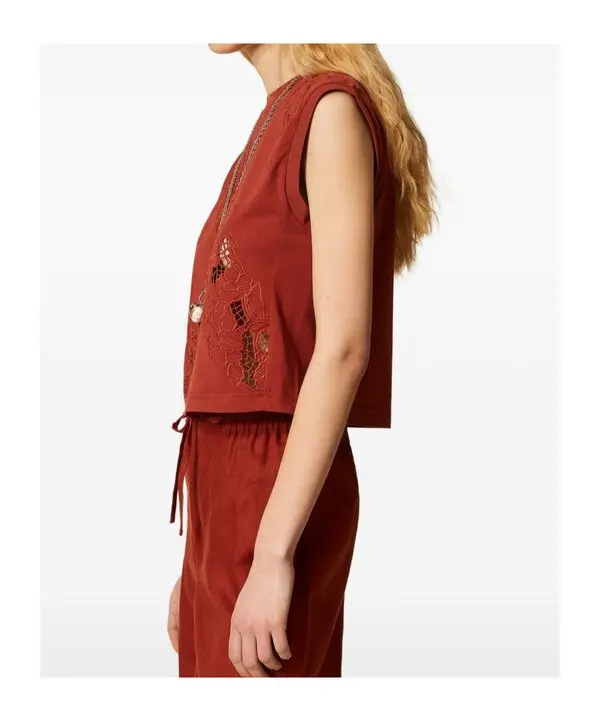 TWINSET Embroidered Lace Trim Sleeveless Top