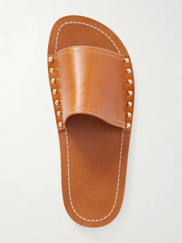 TOTEME Studded Leather Slides - Tan