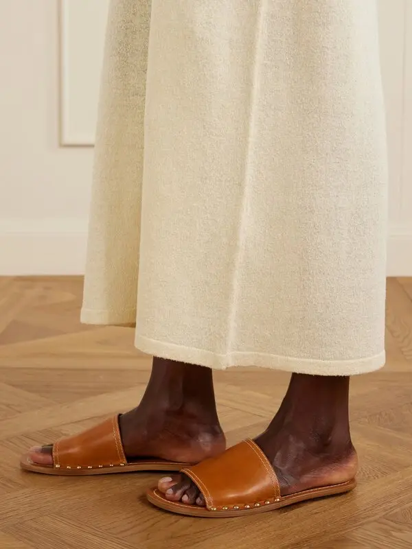 TOTEME Studded Leather Slides - Tan