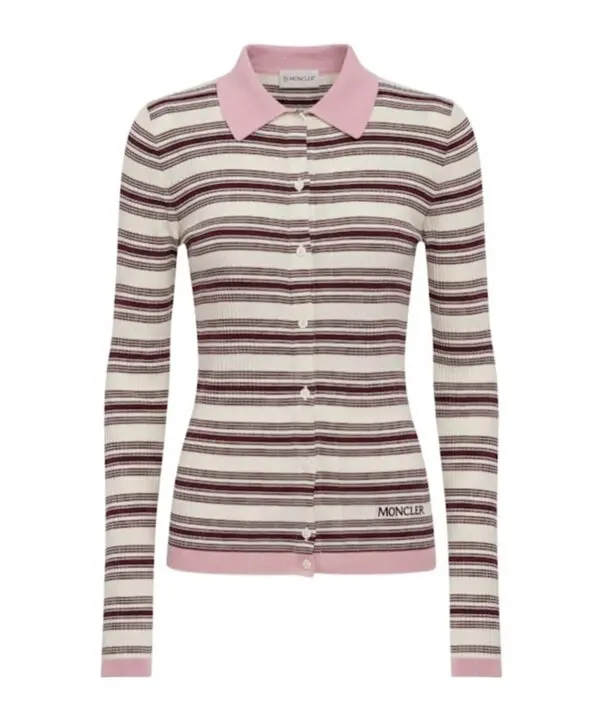 Moncler Striped Cotton Long Sleeve Polo Shirt - Multicolor