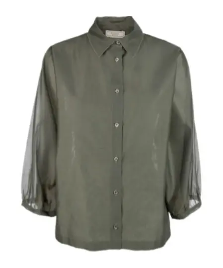 Peserico Button-fastening Sheer Sleeve Shirt - Gray