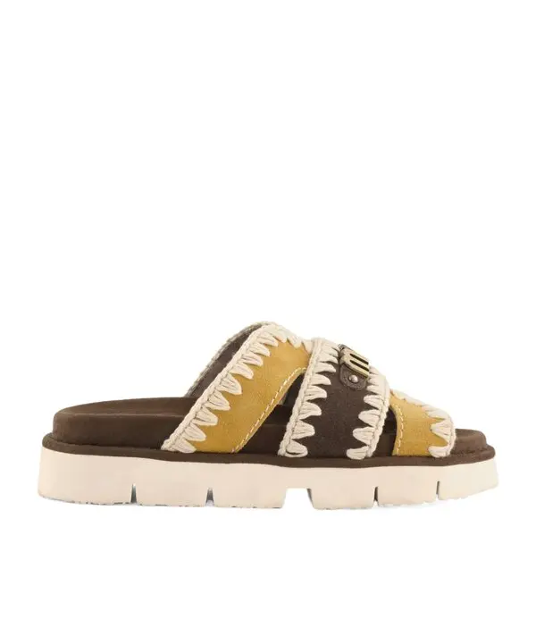 Mou Bio Slip-on Sandals With Crochet Stitch Detailing - Nude