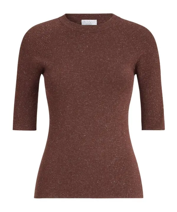 Brunello Cucinelli Ribbed Knit Top With Metallic Accents - Red
