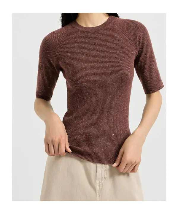 Brunello Cucinelli Ribbed Knit Top With Metallic Accents - Red