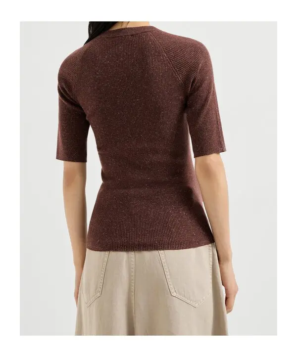 Brunello Cucinelli Ribbed Knit Top With Metallic Accents - Red