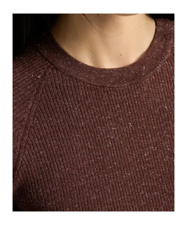 Brunello Cucinelli Ribbed Knit Top With Metallic Accents - Red