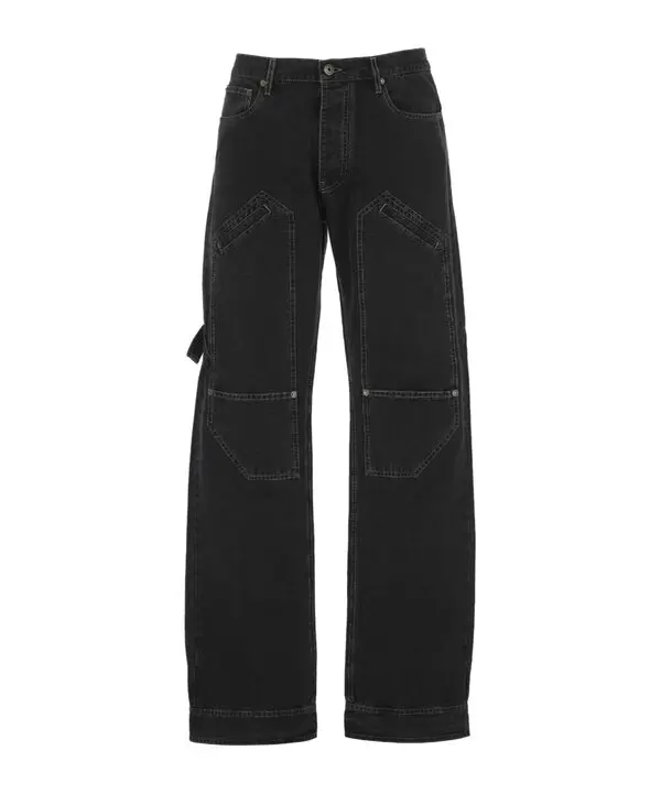 Off-White Button Detailed Straight Leg Pants - Black