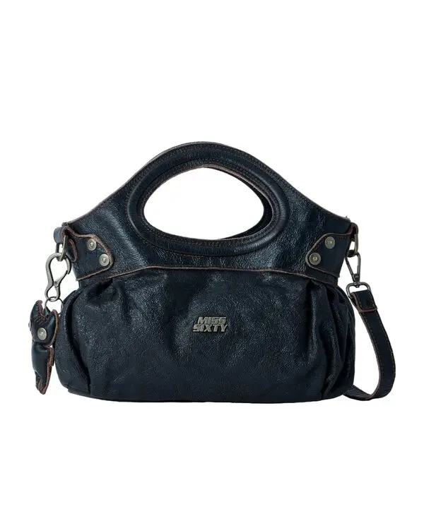 KNWLS Distressed Leather Handbag With Top Handle And Adjustable Shoulder Strap - Black