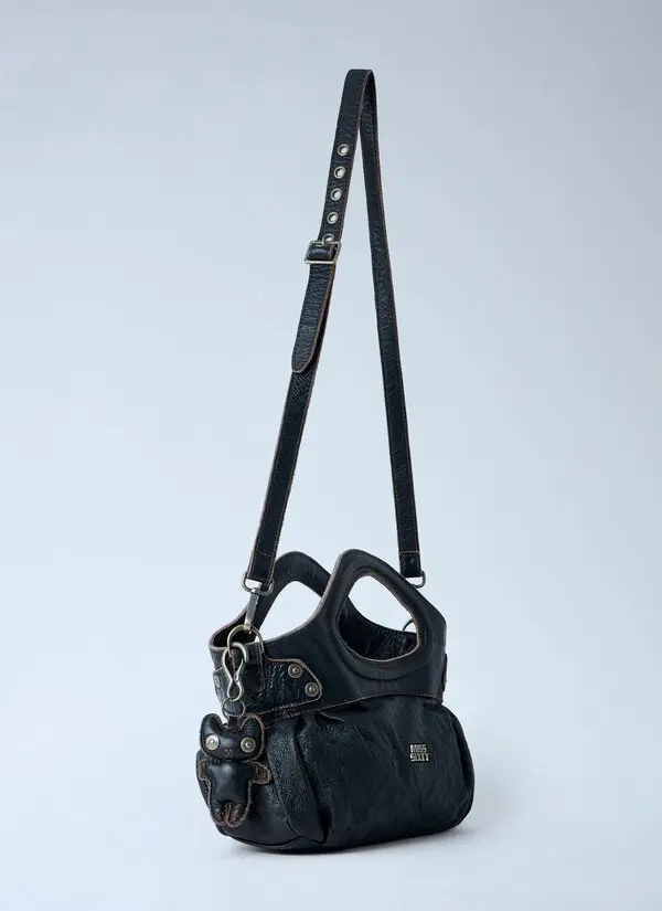 KNWLS Distressed Leather Handbag With Top Handle And Adjustable Shoulder Strap - Black