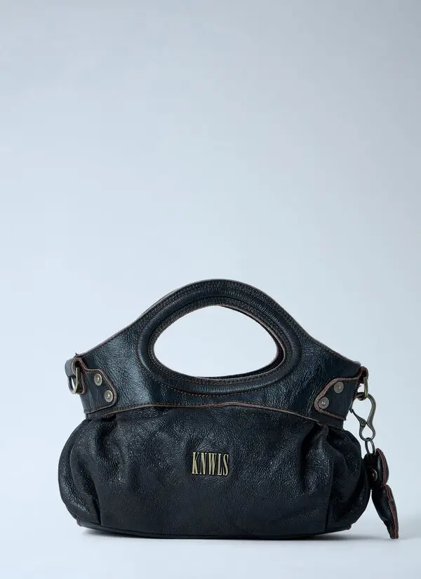 KNWLS Distressed Leather Handbag With Top Handle And Adjustable Shoulder Strap - Black