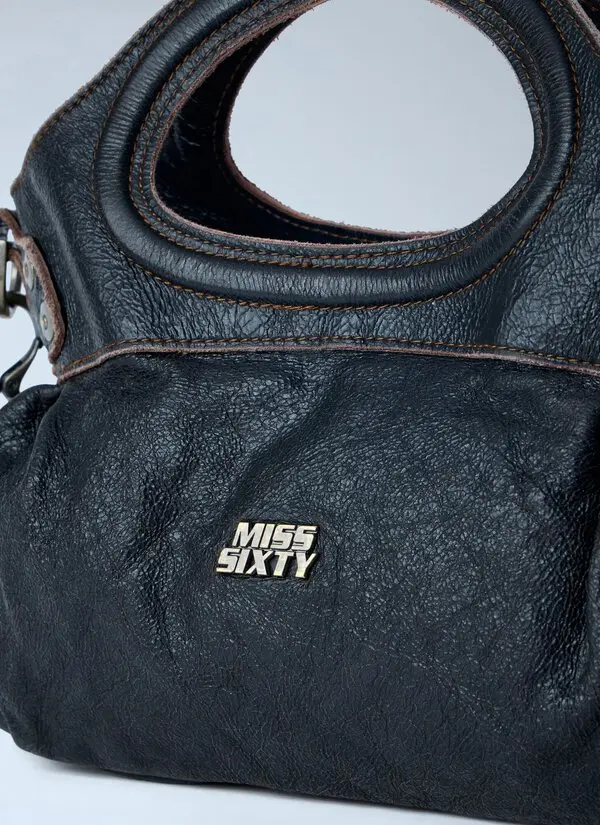 KNWLS Distressed Leather Handbag With Top Handle And Adjustable Shoulder Strap - Black