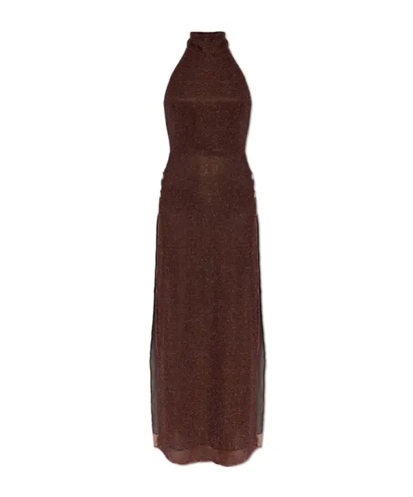 Oseree Halterneck Cut-out Lurex Maxi Dress - Chocolate