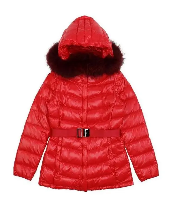 Max Mara Hooded Quilted Down Jacket With Fur Trim - Red