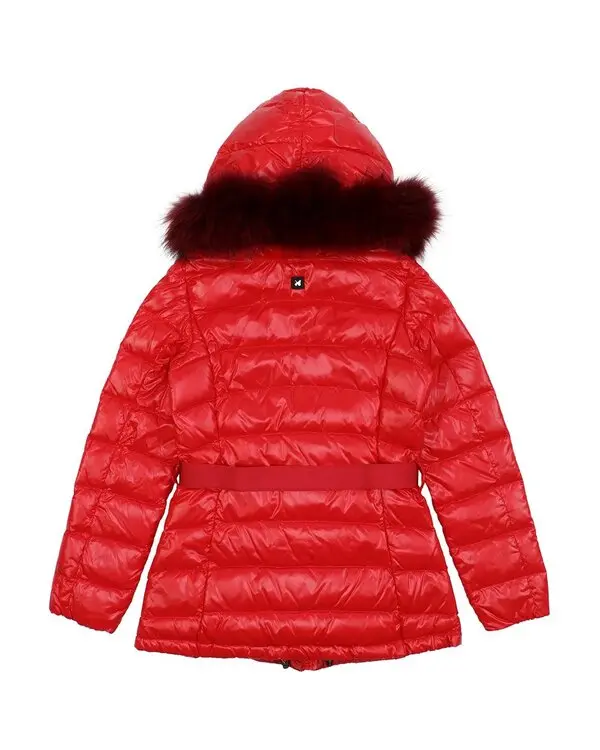 Max Mara Hooded Quilted Down Jacket With Fur Trim - Red